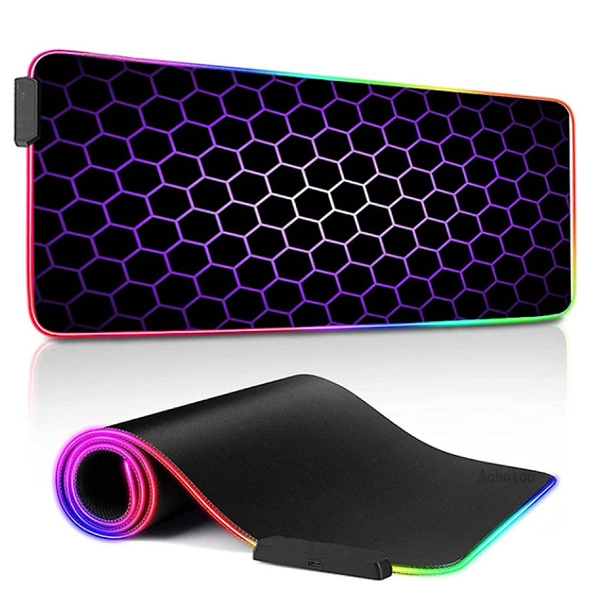 HYSTTBD Gaming Mouse Pads Gaming Computer Mousepad RGB Hexagon LED Carpet Pc Desk Keyboard Mat with Backlit 23 62' x11 81', 600x300mm