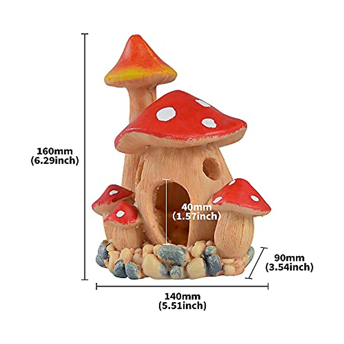 Mairuker Aquarium Mushroom House,Fish Tank Cave Ornament Pleco Caves for Fish Tank Hideaway Decor and Fairy Garden Decorations
