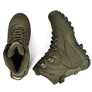 SKENARY Men's Tactical 8 Mid Combat Waterproof Military Boots, Olive Green, 11
