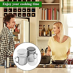 Powdered Sugar Shaker Duster with Handle, SENHAI 2pcs Stainless Steel Powder Shakers for Sugar Pepper Cinnamon Powder Flour with Printing Molds Stencils - Fine & Large Mesh