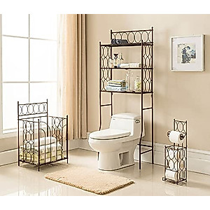 Pilaster Designs Transitional Copper Iron 3 Tier Exeter Over The Toilet Bathroom Spacesaver Storage Rack Organizer