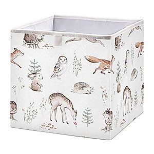 CaTaKu Woodland Animals Storage Bins 11 Inch Fabric Storage Baskets for Shelves Foldable Storage Baskets for Organizing Decorative Large Closet Organizers Cubes