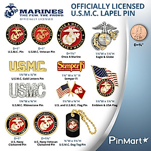 PinMart Officially Licensed U.S.M.C. Veteran 4-Piece Lapel Pin – Military Insignia United States Marine Corps Logo Pins – Gold Plated Enamel Brooch with Secure Clutch Back
