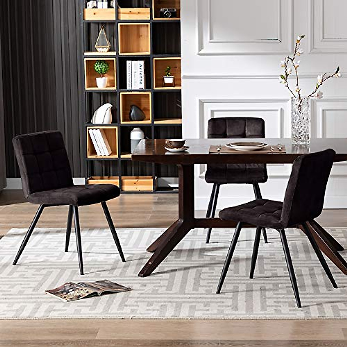 Duhome Velvet Dining Chairs Set of 4,Mid Century Modern Dining Room Chairs with Metal Legs,Accent Chairs Side Chairs Reading Chairs for Living Room Kitchen Home Bedroom Vanity Black