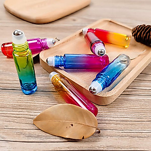 Foraineam 24 Pack 10ml Roller Bottles Gradient Color Glass Essential Oil Roller Bottle with Stainless Steel Roller Ball and Silver Hanging Lid