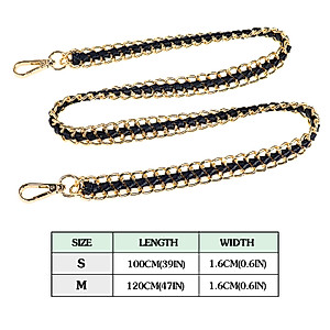 Glamorstar Gold Purse Chain Strap Vintage Woven Leather Replacement Chain Straps for Crossbody Bags Shoulder Handbag Satchels Wallets Black 120cm/47in