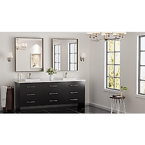 Keonjinn 30 x 36 in Brushed Nickel Bathroom Mirror for Over Sink, Rectangular Silver Metal Framed Rectangular Vanity Wall Mirror Square Corner Modern Farmhouse Rectangle Mirror(Horizontal/Vertical)