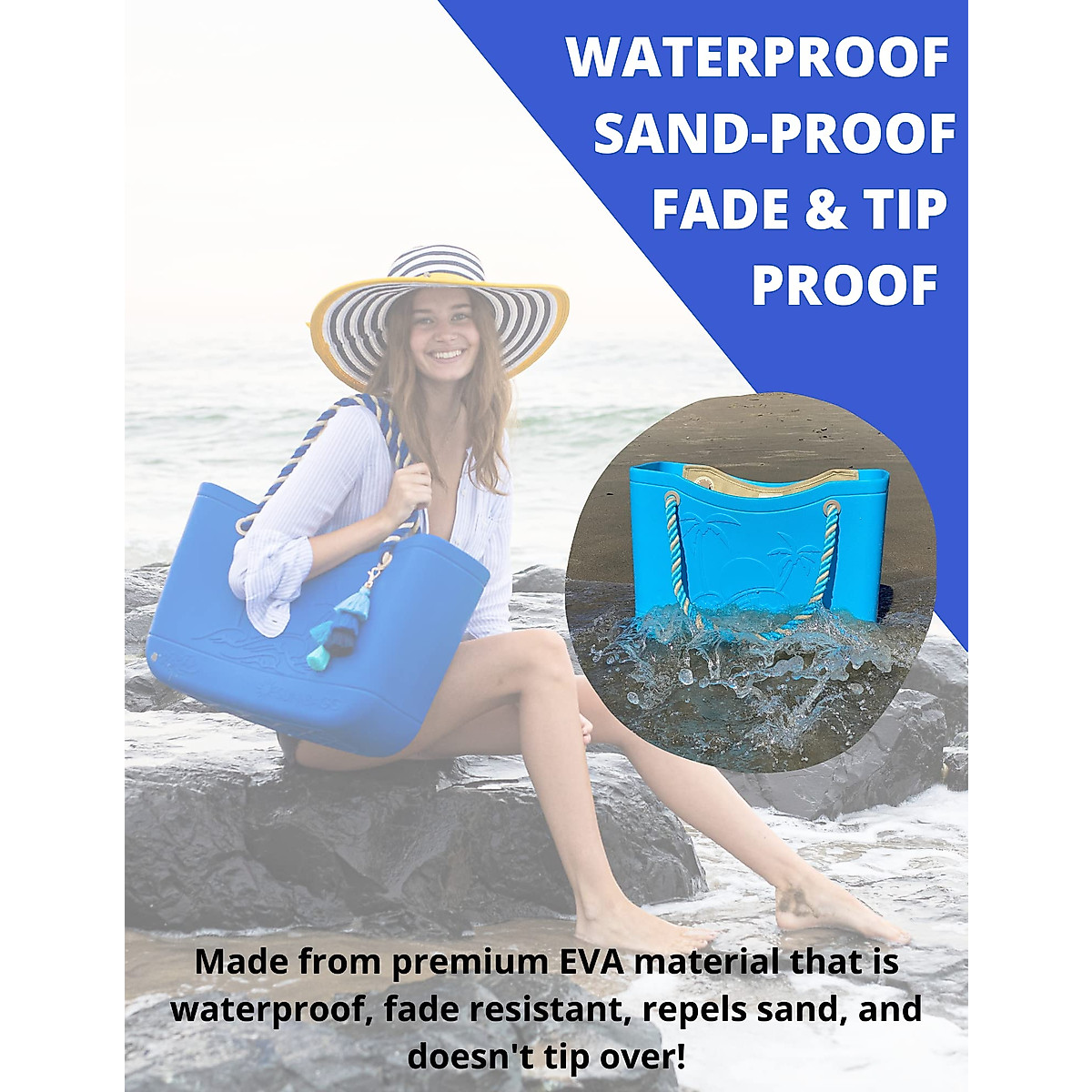 BuildABagg MauiBagg: Customize Your Large, EVA, Multipurpose Tote. Create Your Own Style. Washable, Open Tote Bag for the Beach, Boat, Pool & Sports. Tip-Proof & Fade Resistant (Black)