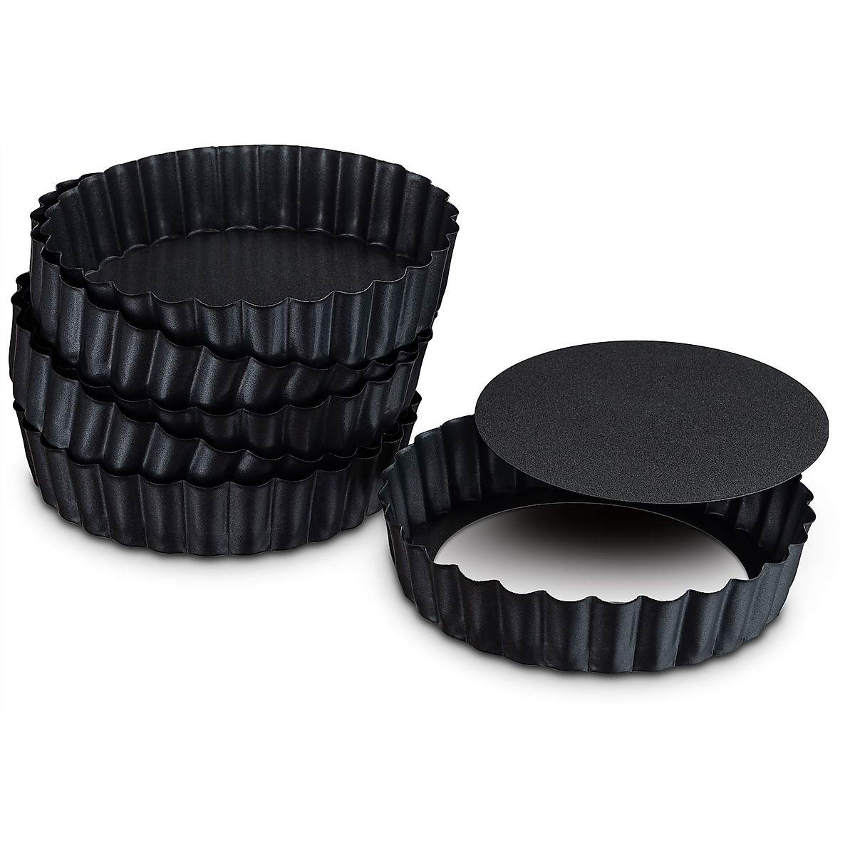 Gourmia GPA9375 Mini Tart Pans with Removable Bottom - 6 Pack, 5” Diameter, 1” Depth – 100% PFOA free Non Stick Carbon Steel - Miniature Molds For Pies, Cheese Cakes, Desserts, Quiche pan and More