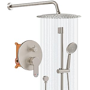 Gabrylly Slide Bar Shower System, Shower Faucet Set Complete with High Pressure 8" Rain Shower head and 5-Setting Handheld Shower Set, Shower Valve Include, Brushed Nickel