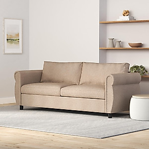 Merax Pull Out Sofa Bed, Queen Sleeper Couch with Memory Foam Mattress, Folding 2-in-1 Design, for Living Room, Guest Bedroom, Office, Beige