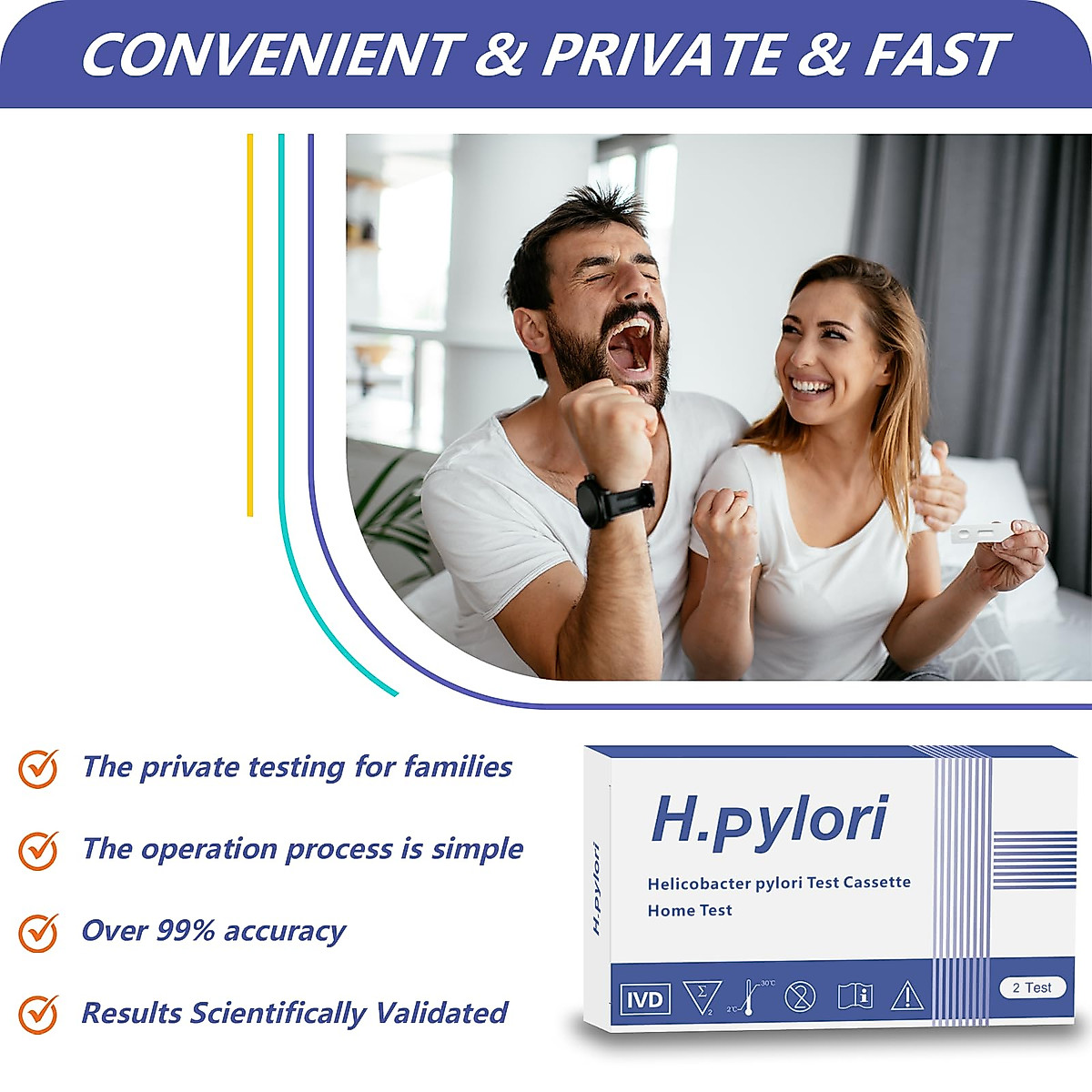 Helicobacter Pylori (H. Pylori) Home Test Kit - Fast and Accurate, Self-Test at Home, Results in 10-15 Minutes, No Lab Visit Required — 2 Tests Included.