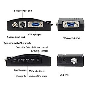 Portable BNC to VGA Video Converter Composite S-Video Input to PC VGA Out Adapter Digital Switch Box for PC MACTV Camera DVD DVR