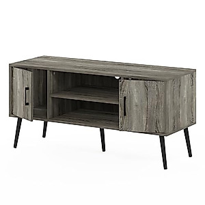 Furinno Claude Mid Century Style Wood Legs TV Stand for TV Size up to 50 inch with Two Cabinets, French Oak