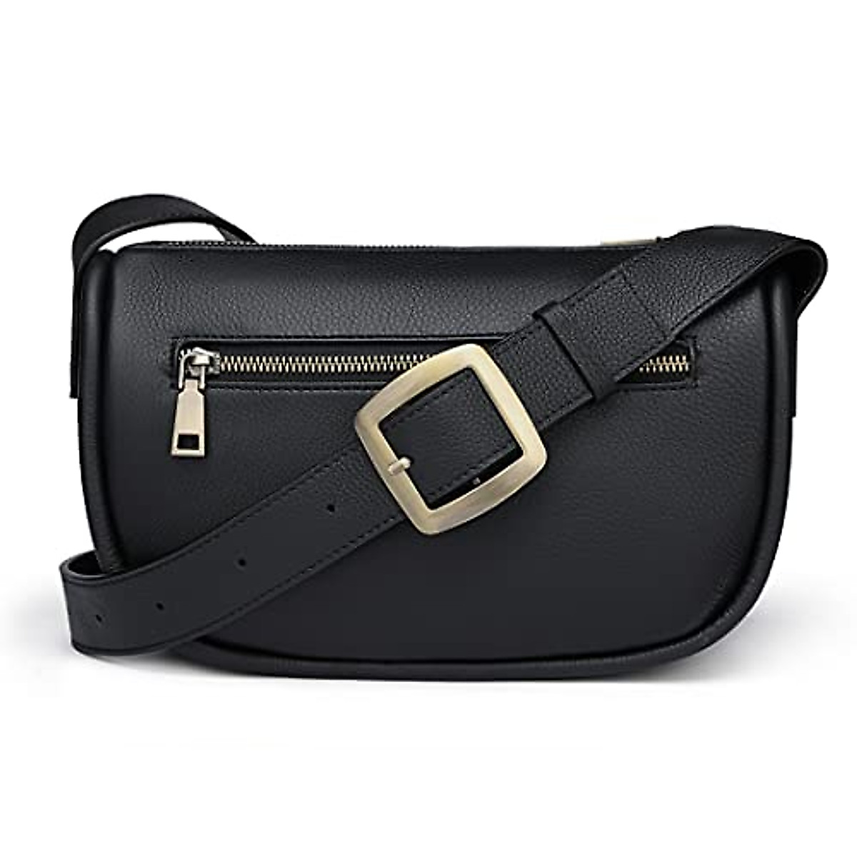Blofinche Genuine Leather Crossbody Bag for Women Medium Shoulder Handbag with Metal Zipper and Strap Adjustable Black
