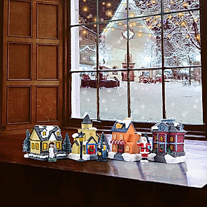 ZornRC Christmas Village Sets-Christmas Decorations,LED Lighted Christmas Village Houses with Figurines, Christmas Village Collection Indoor Room Decor - Collectible Buildings
