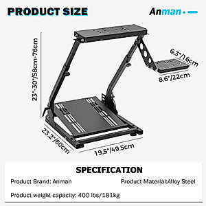 Anman G25 Racing Steering Wheel Cockpit Pro Gear Shifter Mount Fit for Logitech G27 G29,Fanatec,Thrustmaster T150 T150 pro,Adjustable Height & Angle,Racing Simulator Cockpit Foldable,No Pedal and stee