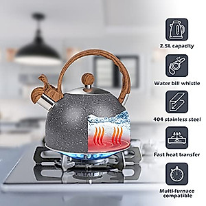 Tea Kettle for Stovetop, 2.5 Quart Stainless Whistle Teapot Water Boilers for Stovetops, Induction Stone Kettle with Loud Whistle - Perfect for Preparing Hot Water Fast for Coffee Tea(Grey)