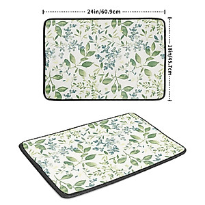 Green Leaves Branches Dish Drying Mat for Kitchen Counter 18x24 Inch Washable Microfiber Drying Mat Spring Floral Absorbent Drying Pad with Hanging Loop for Home Coffee Bar Decoration