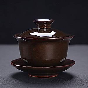 Sizikato Kiln Glazed Ceramic Gaiwan Teacup Kung Fu Tea Cup and Saucer with Lid. 5 Oz