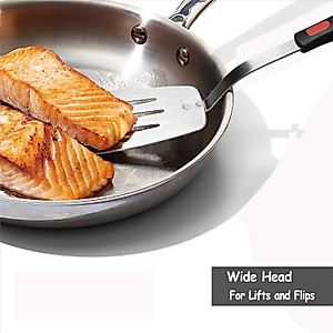 Stainless Steel Spatula Turner, Metal Spatula for Kitchen Use,VOVOLY Heavy Duty Cooking Spatula, Wide Blade with Beveled Edge and Heat Resistant Silicone Handle, Dishwasher Safe