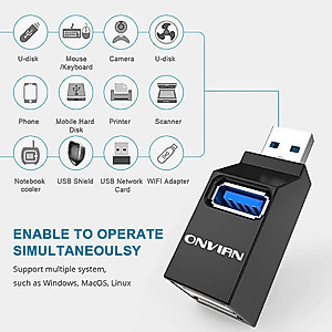 ONVIAN 3 Port USB Hub High-Speed Splitter Plug and Play Bus Powered, Black