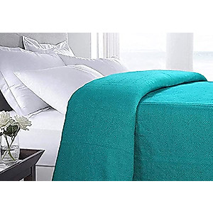 Cotton Throw Blanket Queen Size for Bed - Diamond Weave Blankets, Teal Soft Lightweight Woven Throw Blankets for Couch Bed Sofa Travel 100% Cotton Blankets & Throws - 90x90 inches