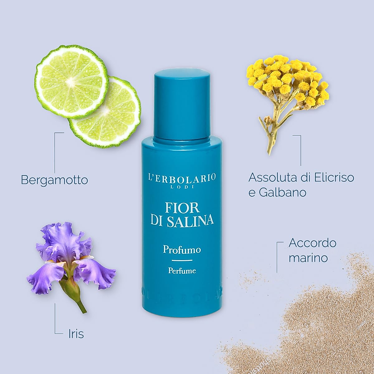 L'Erbolario Fior Di Salina - Citrus Aromatic Fragrance For Women And Men - Launched In 2018 - Citrus And Aromatic Scents Of The Mediterranean Coast - Dermatologically Tested - 1.6 Oz EDP Spray