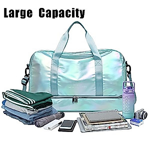Gym Bag for Women,Waterproof Large Capacity Travel Duffle Bag with Shoes Compartment & Wet Compartment,Weekender Bag Overnight Bag for Travel, Workout, Sport(Blue)
