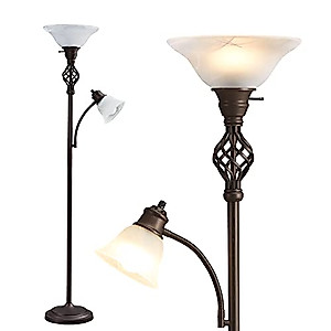 GyroVu Torchiere Floor Lamp for Living Room, LED Standing Reading Light for Bedroom with Glass Shade for Living Room Corner Bedroom Home Office,Bulbs Included