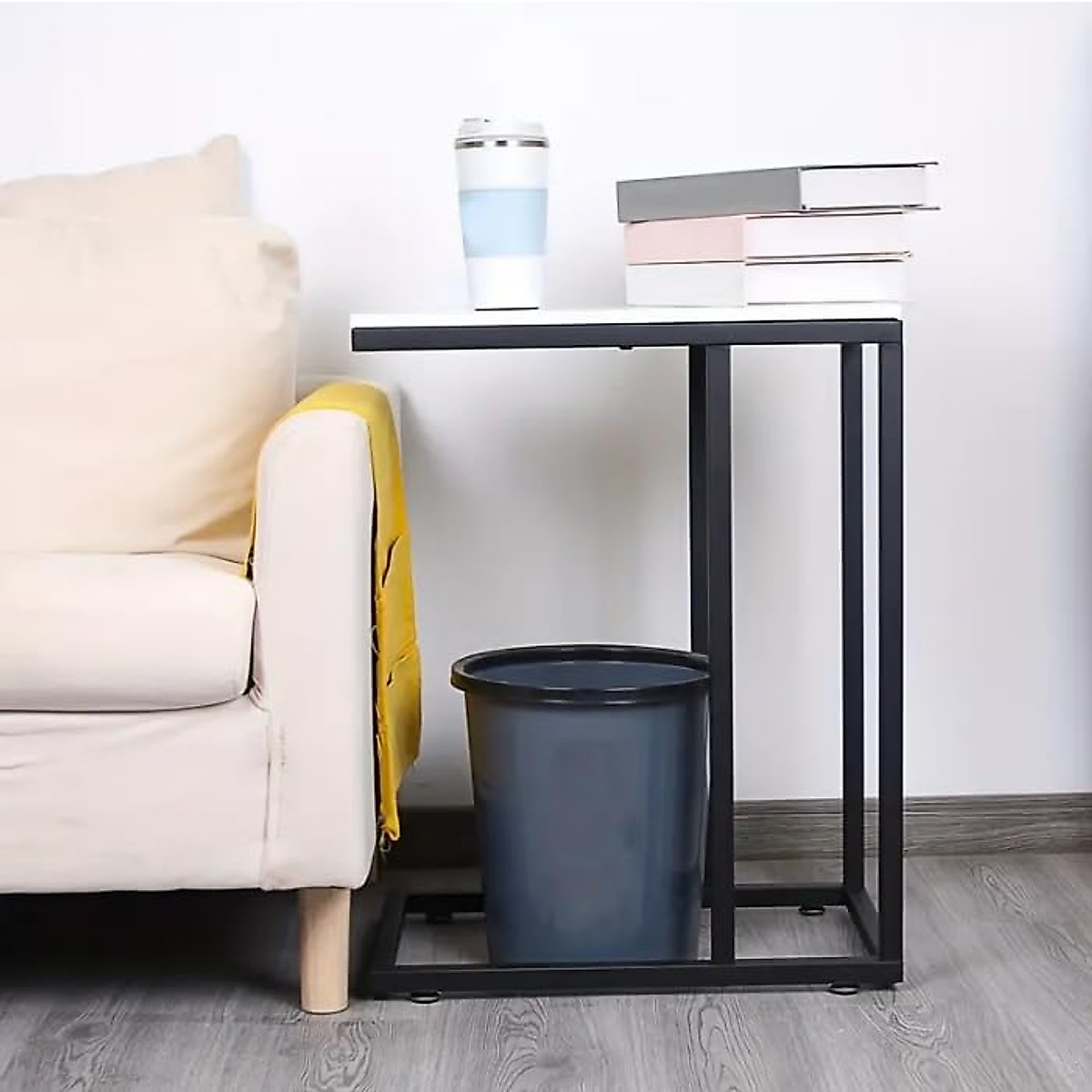 1pc Side Table, C Shaped End Table for Couch, Sofa and Bed, Large Desktop C Table for Living Room, Bedroom, Zinc-Plated Steel Pipe + E1 Paint-Free Environmental Protection Board