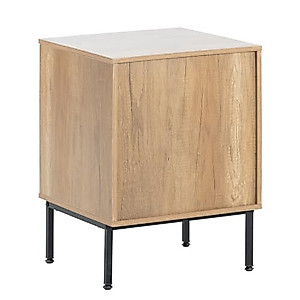 Wekity Nightstand Storage End Table with Rattan Door, Open Storage & Solid Metal Legs, Small Bedside Tables Mid Century Modern Side Tables Nightstand for Living Room Bedroom Small Spaces (Natural)