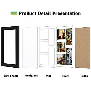 DUENPY 11x14 Collage Picture Frame, 4x6 Collage Picture Frame，Displays Five 4x6 inch Photos, or 11x14 (Without Mat) Available for Horizontal and Vertical Display，Black.