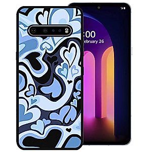 zaztify Phone Case for LG V60 ThinQ/ThinQ 5G UW, Lovely Irregular Blue Black Love Heart Lovecore Aesthetic Cute Pattern Shockproof Protective Anti-Slip Thin Slim Soft Phone Cover Shell