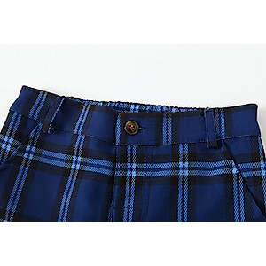 Kimocat Boys’ Plaid Button Down Polyester Casual Dress Shirt Slim Fit +Vest+Pant Outfits (Blue, 1-2T)