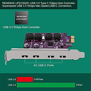 FebSmart 4X 5Gbps USB-C Ports PCI Express USB 3.0 Expansion Card for Windows 11, 10, 8.x, 7, Vista, XP Desktop PCs, Built in Self-Powered Technology, No Need Additional Power Supply (FS-U304C-Pro)