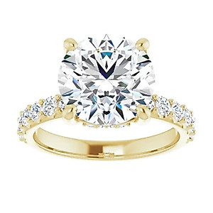 Handmade 10K Gold 4 CT Round Cut VVS1 Colorless Moissanite Engagement Ring Bridal Set for Women Moissanite Wedding Rings for Gifts Anniversary Promise Her (Yellow Gold, 7)