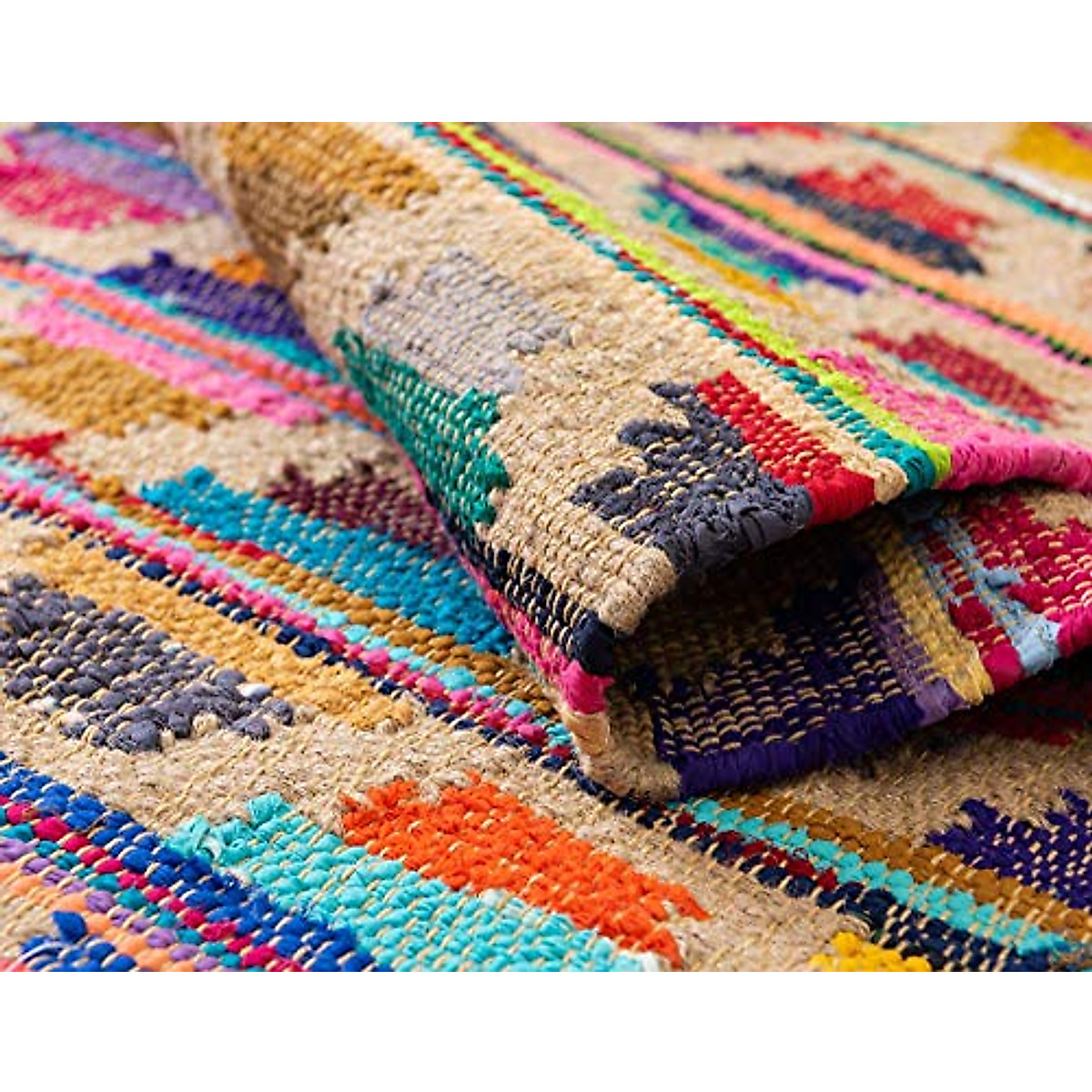 Unique Loom Chindi Trellis Collection Southwestern, Geometric, Modern, Bright Colors Area Rug (5' 0 x 8' 0 Rectangular, Multi/Beige)