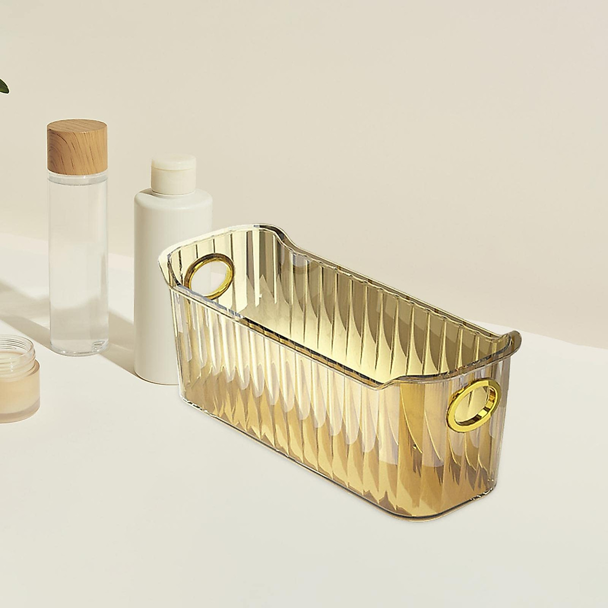 PETSOLA Multifunctional Desktop Storage Basket Organizer Storage Bin for Cosmetics Kitchen Closet Shelf Bathroom Vanity, Aureate