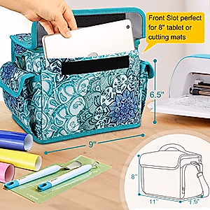 FINPAC Portable Carrying Bag for Cricut Joy, Storage Organizer Tote Bag, Carrying Case with Supplies Storage Sections (Emerald Illusions)