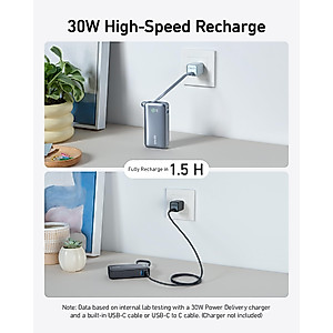 Anker Nano Power Bank, 10,000mAh Portable Charger with Built-in USB-C Cable, PD 30W Max Output with 1 USB-C, 1 USB-A, Compatible for iPhone 15/15 Plus/15 Pro/15 Pro Max, MacBook, Galaxy, iPad