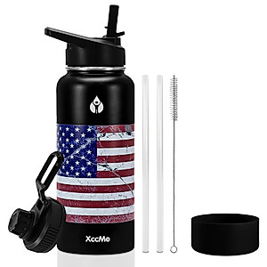 XccMe 32oz Sports Water Bottle,Stainless Steel Double Wall Vacuum Sealed Travel Bottle with Lid,Paracord handle,Silicone Boot ,Keep Drinks Hot or Cold,Gift for Mom,Sister,Friend,Colleague (Cow)