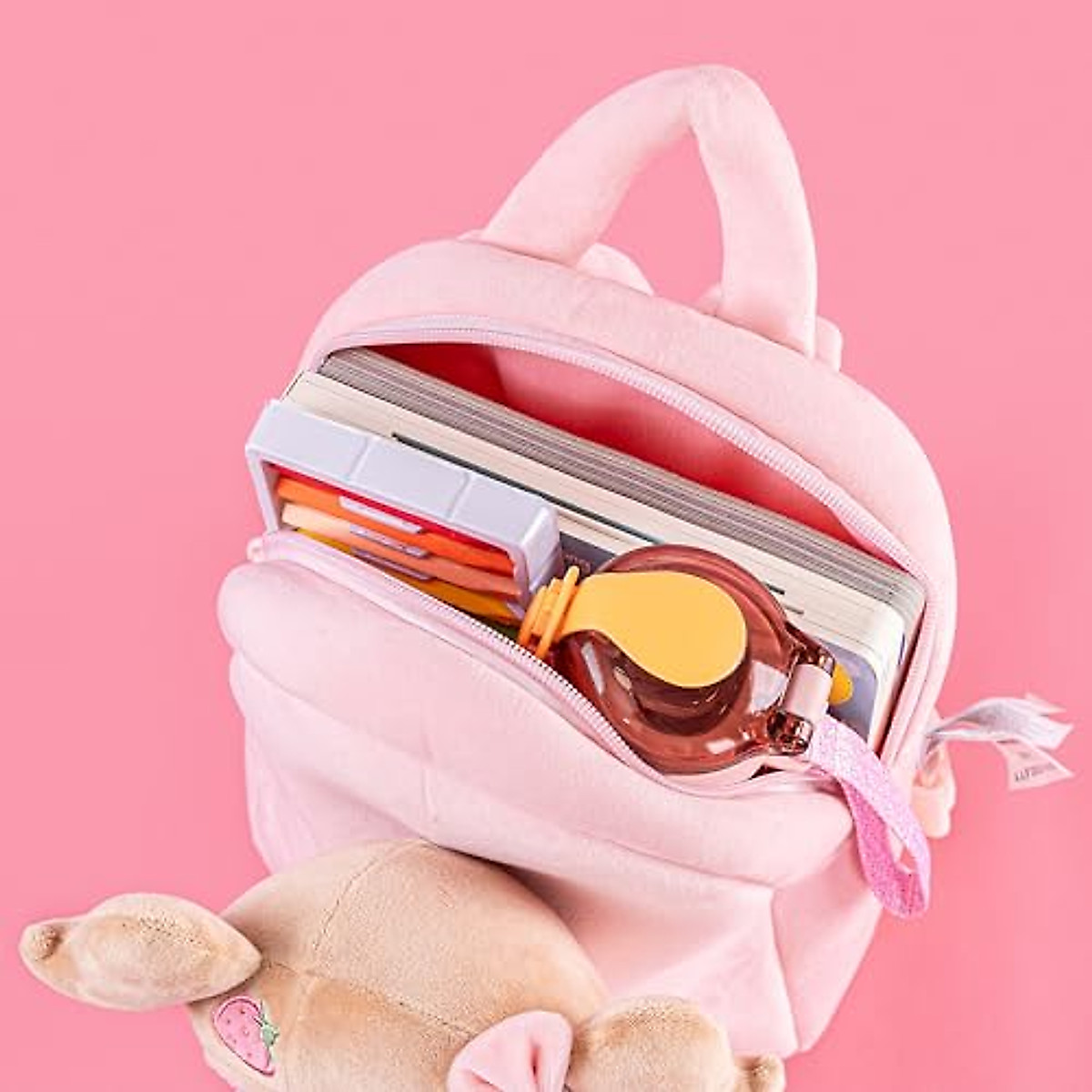 Gloveleya Kids Backpack for Girls backpacks Plush bag with Soft doll for Toddler baby Strawberry 9 Inches