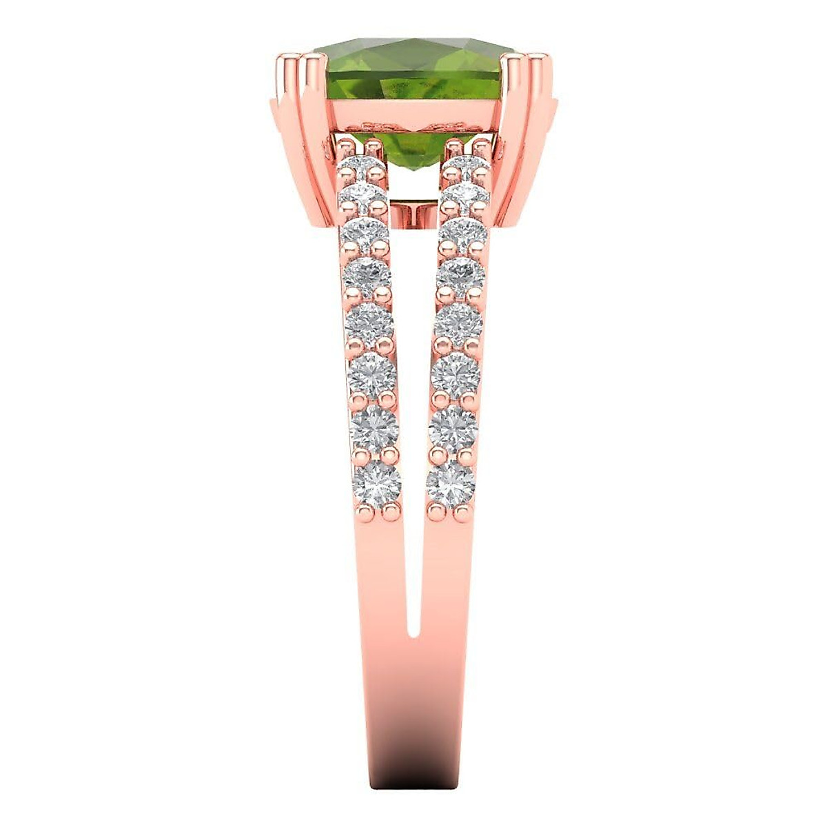 Clara Pucci 3.44ct Cushion Cut Solitaire Natural Vivid Green Peridot Proposal Designer Wedding Anniversary Bridal ring 14k Rose Gold 6.25