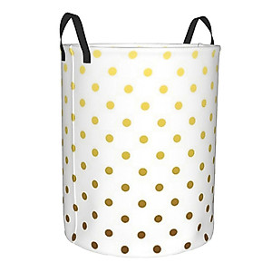 Large Laundry Basket, White Gold Polka Dot Laundry Hamper Bag 19.6" Collapsible Washing Bin With Handles for College Dorm, Family Essentials Storage