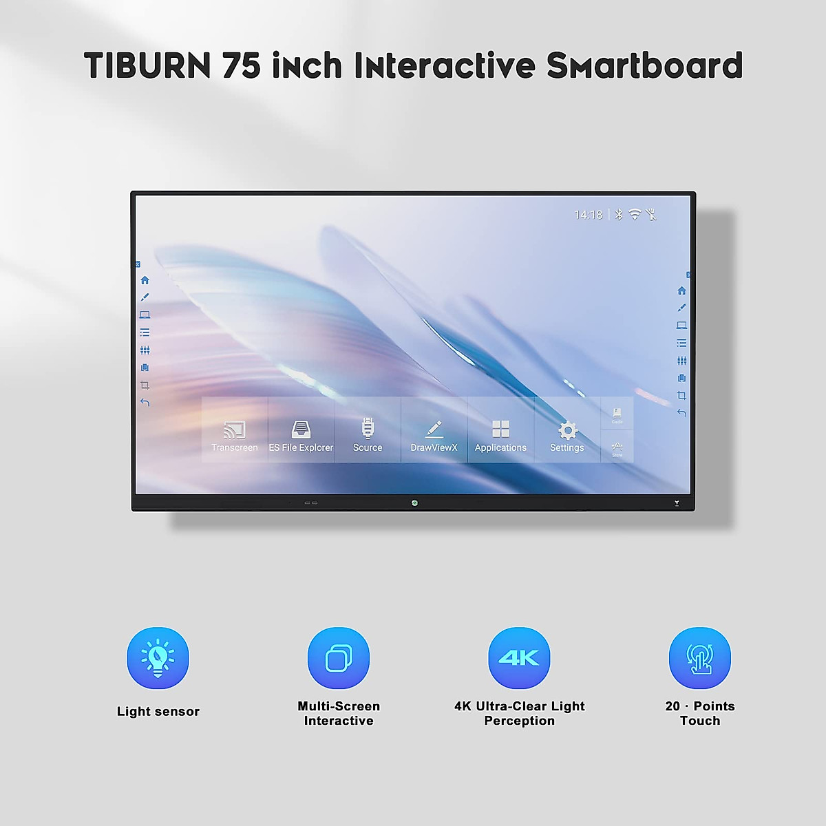 TIBURN Smartboard HQ Board 75" R1-M 4K UHD Interactive whiteboard Touch Screen Board Digital Whiteboard Digital Board(Smart Board with Removable Stand, and Conference Speaker)