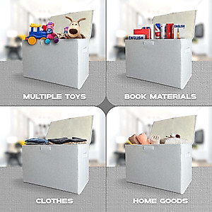 Foldable Storage Boxes with Lids, 2 Pack with 4 Hardboards, Premium Linen Fabric Collapsible Storage Bins with Handles, Storage Organizer, Perfect Basket Storage for Clothes, Shoes, Books, Toys