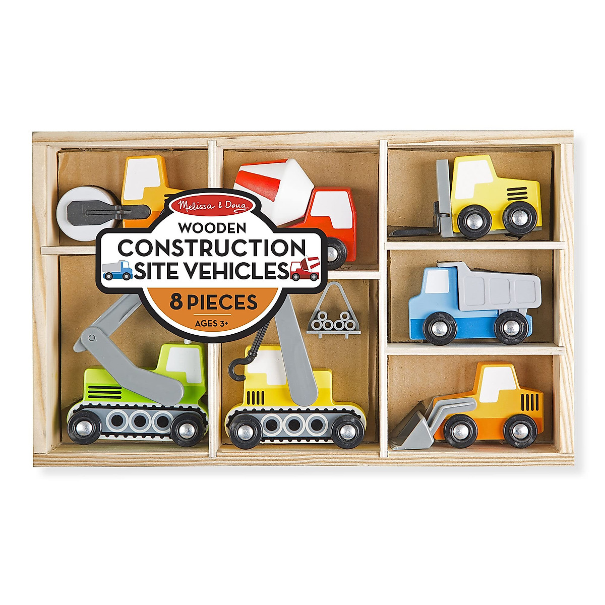 Melissa & Doug Construction Site Vehicles: Wooden Vehicle Bundle with 1 Theme Compatible M&D Scratch Fun Mini-Pad (03180)