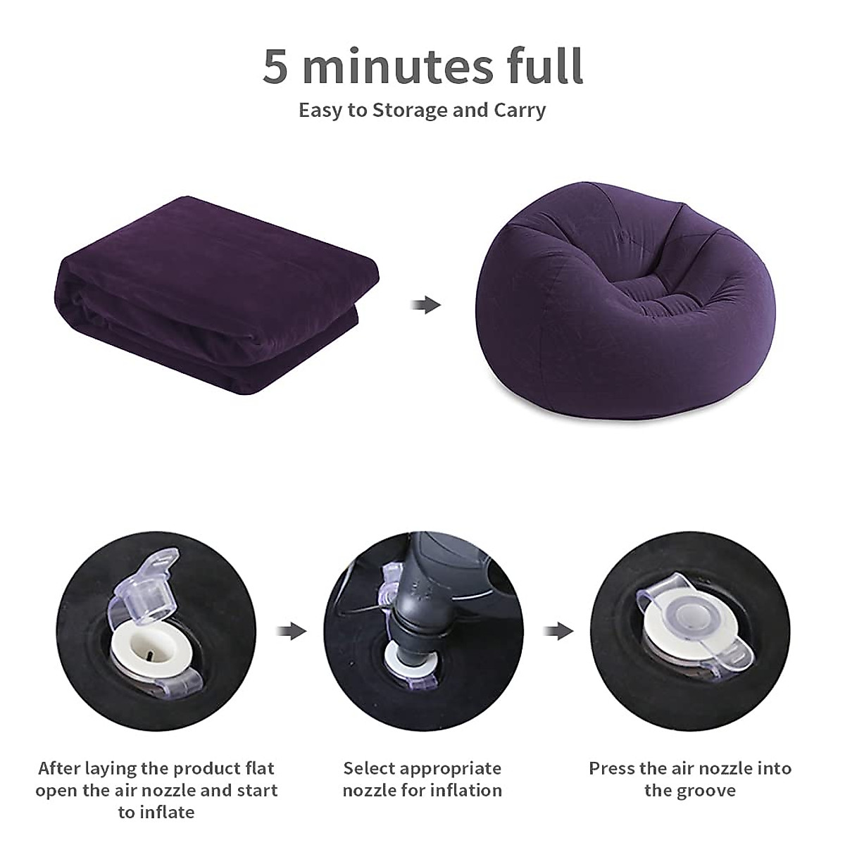 KAERMU Inflatable Deck Chair with Air Pump, Lounger Sofa for Indoor Living Room Bedroom, Chaise Lounges (Blue)