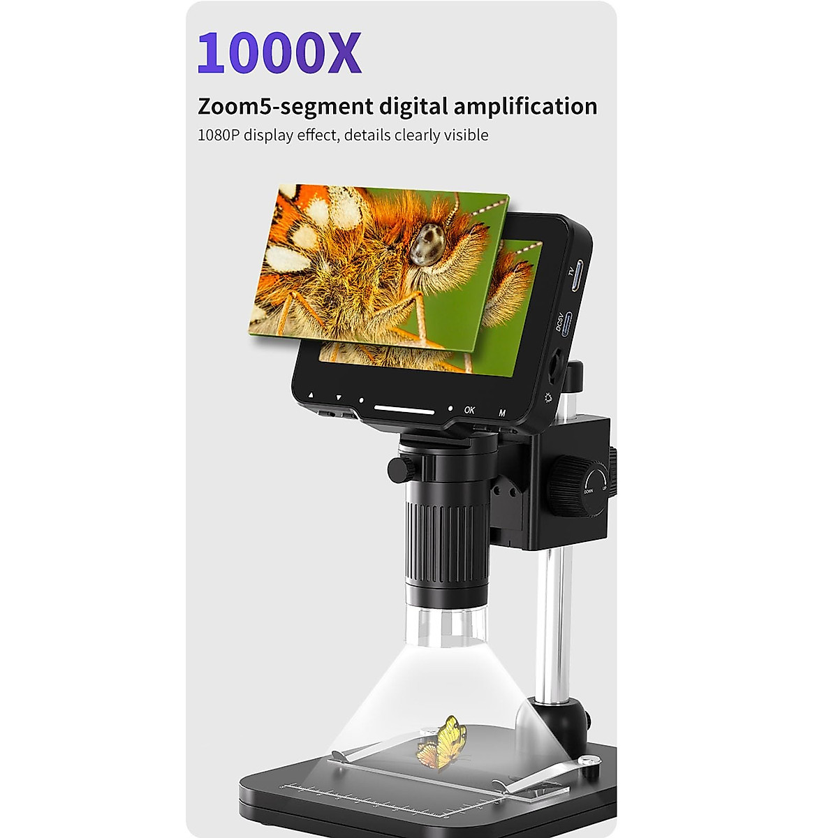 LCD Digital Microscope, 1000X Biological Microscope with 4.3in HD LCD Screen, 8 LED Lights Coin Microscope Camera,for Win XP, for Win7, for Win8.1, for Win10, for OS X10.5
